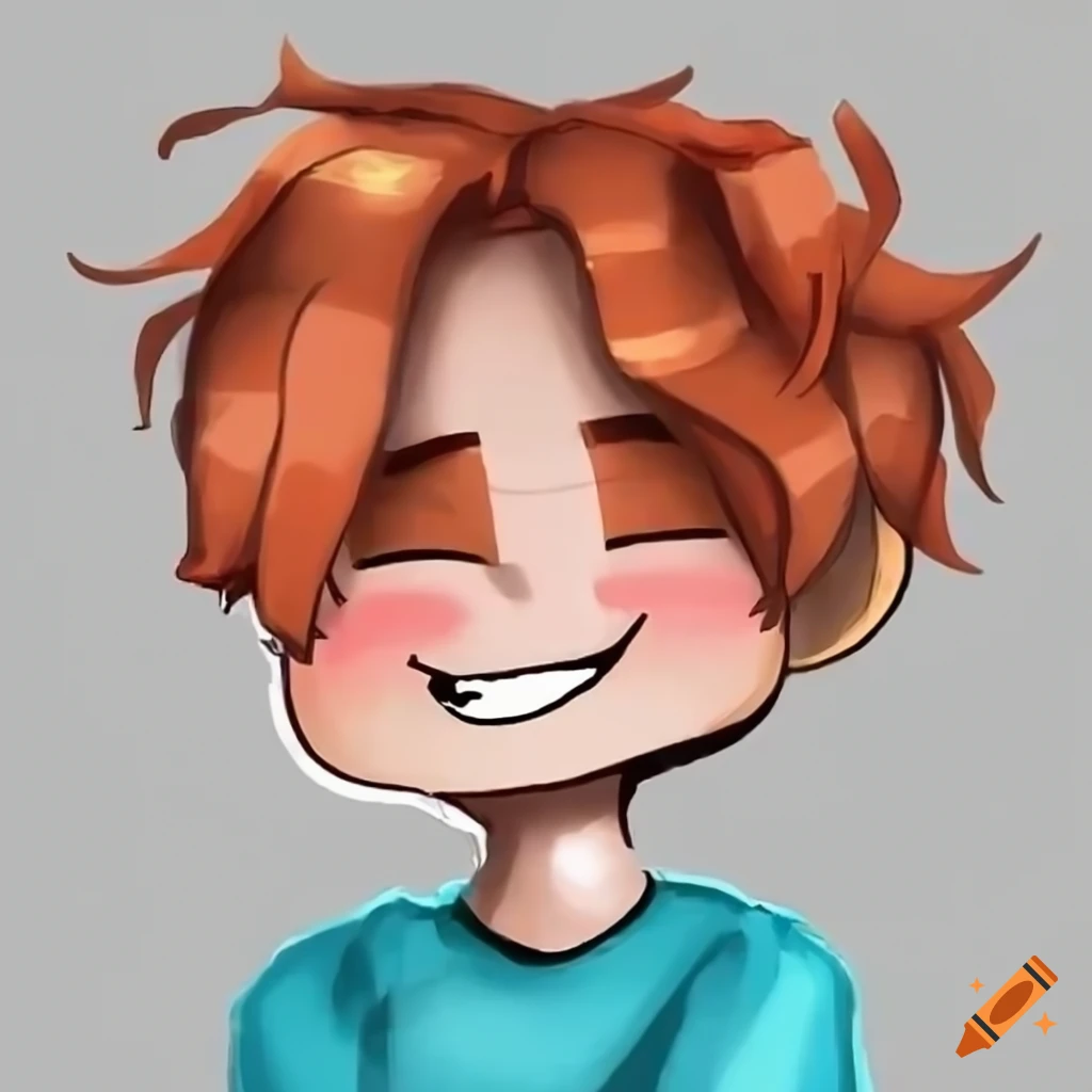 Roblox boy chibi with bacon hair laughing and playing on Craiyon