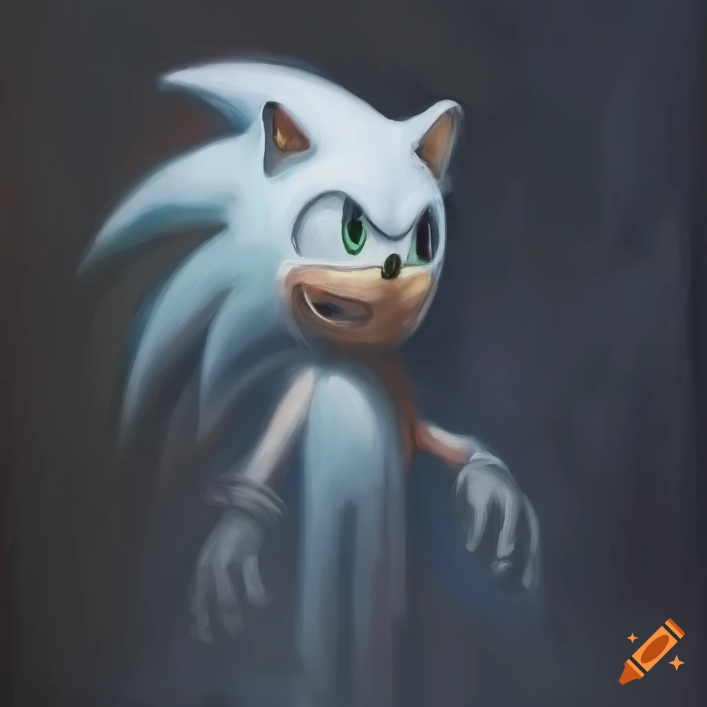 Moody oil painting of white sonic ghost on black background on Craiyon