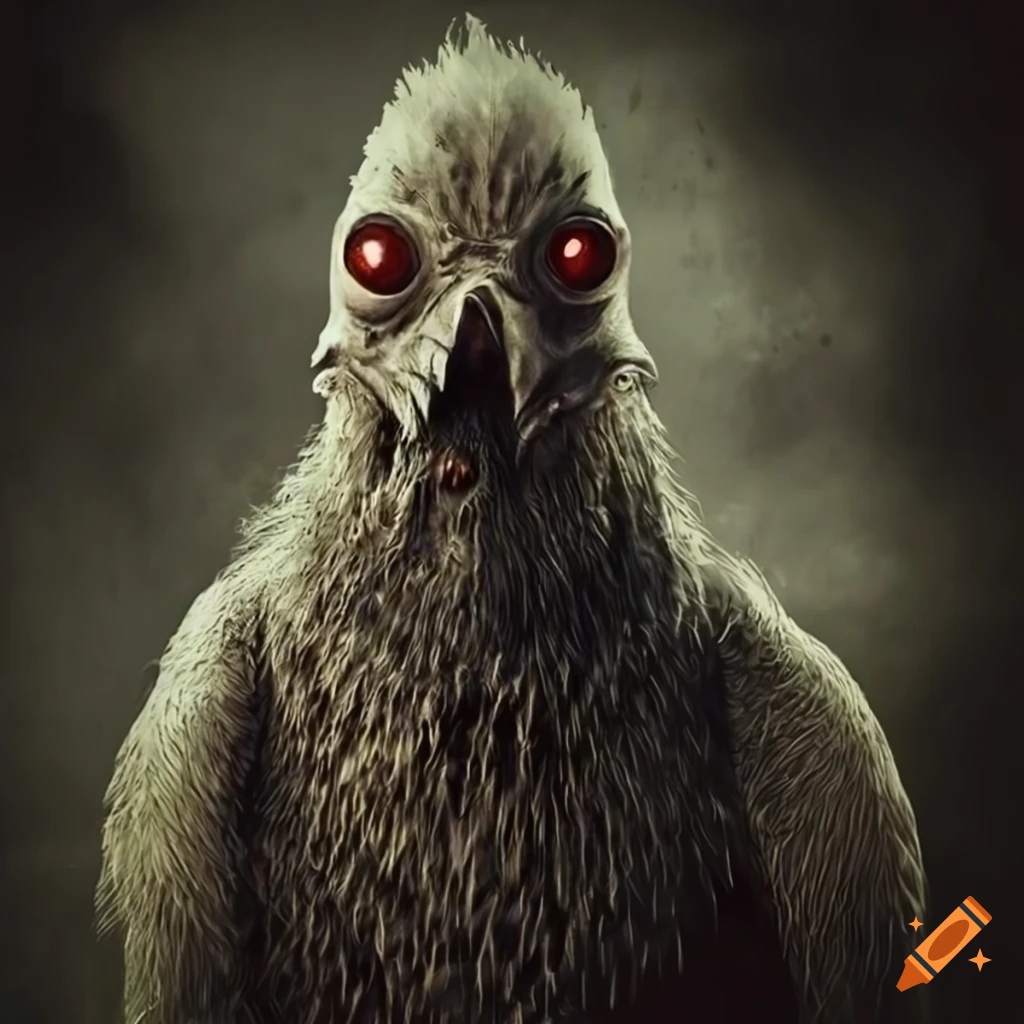 Vintage image of a spooky chicken monster on Craiyon