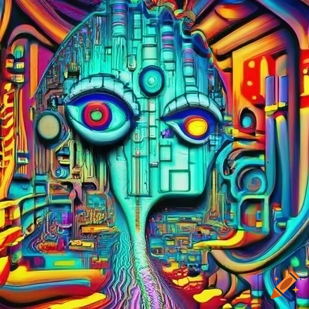 Psychedelic alien tree in tube art style with detailed technical ...