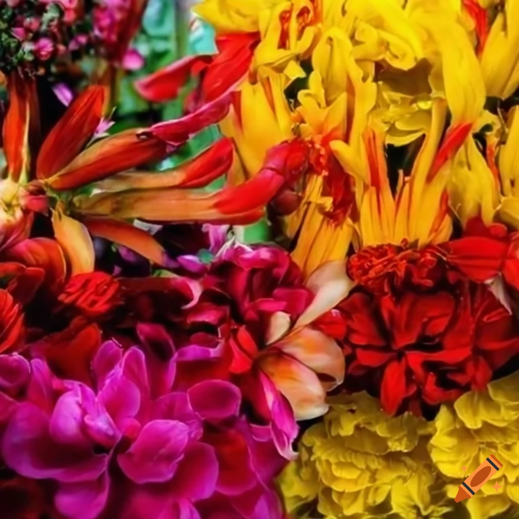 Very large field of exotic multicolored flowers on Craiyon