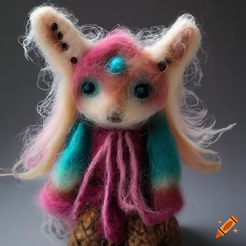 Fantasy felted wool creatures in unique clothing on Craiyon