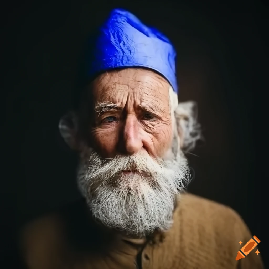 Portrait of a wise old man with a turban and a handsome beard on Craiyon