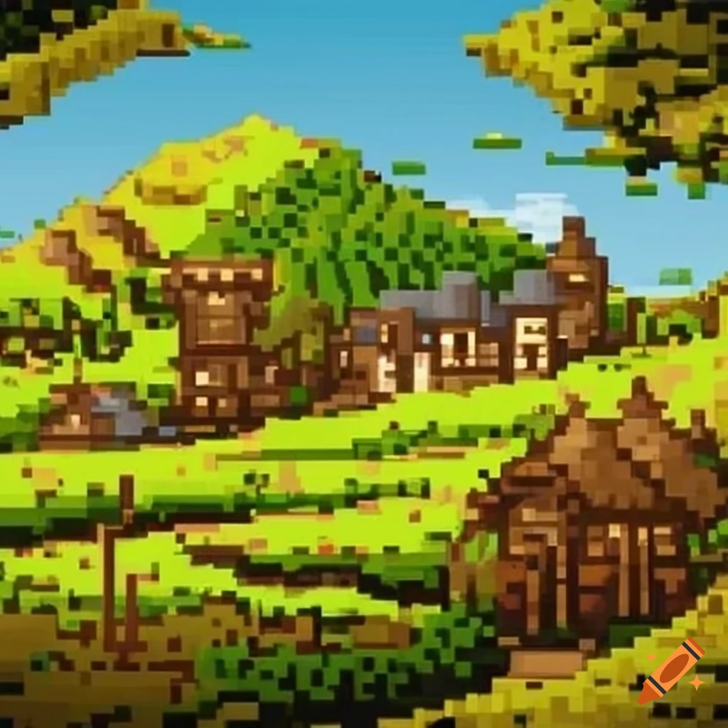 Pixel art of medieval rolling hills landscape on Craiyon