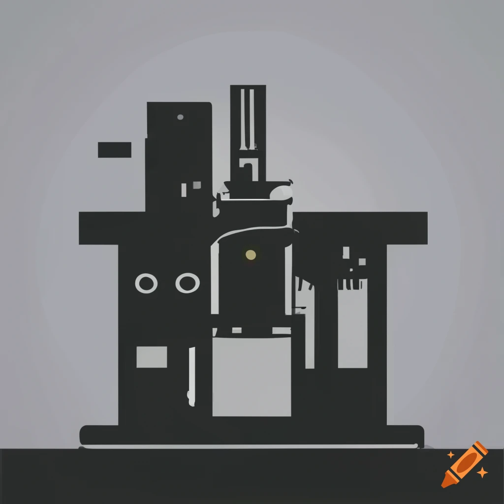 Simple black vector illustration of a production machine on white ...