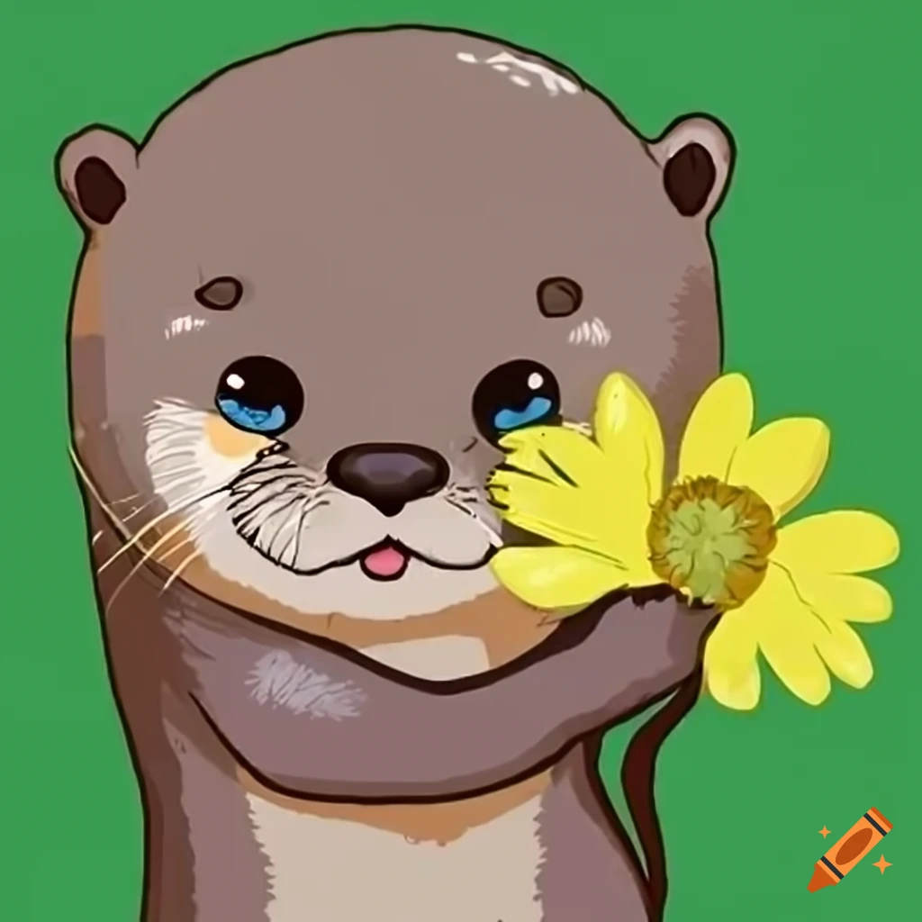 Cute otter holding a yellow flower on Craiyon