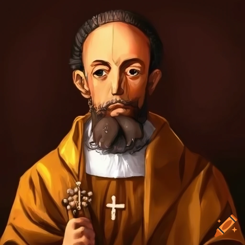 Anime portrait of a parish priest with a rosary in spanish colonial era ...