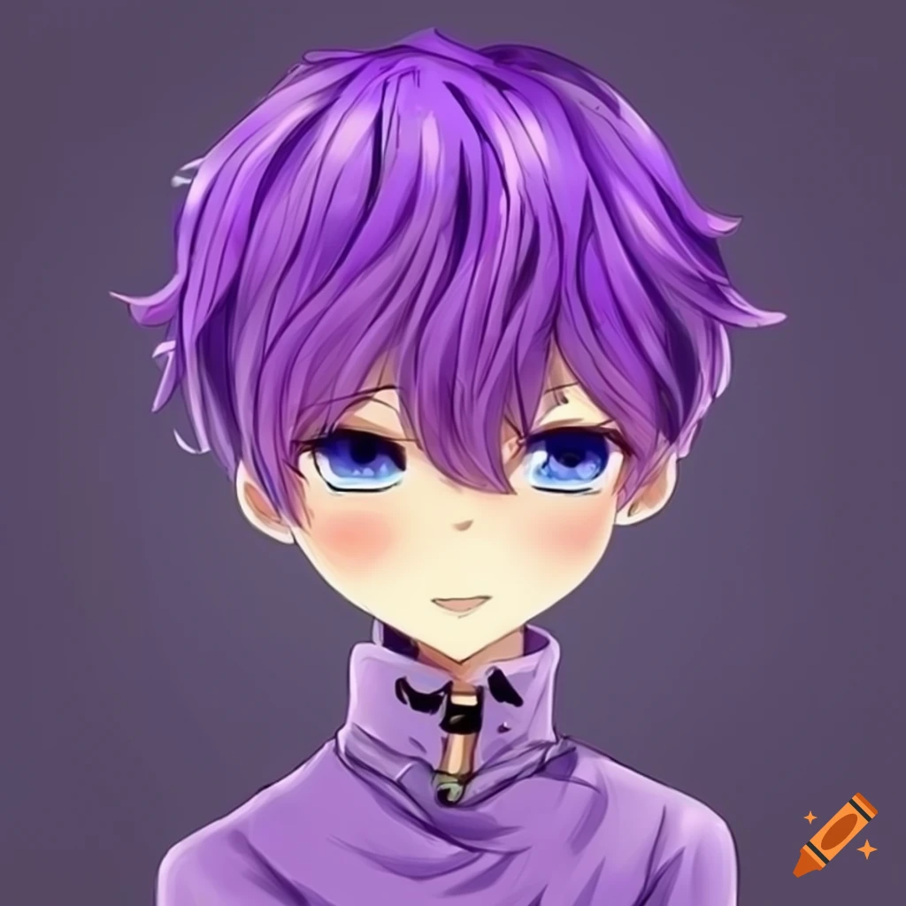 Short chibi purple boy character on Craiyon
