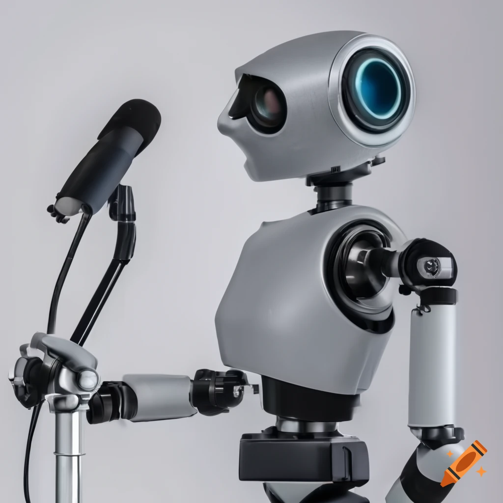 Robot speaking into a microphone on Craiyon