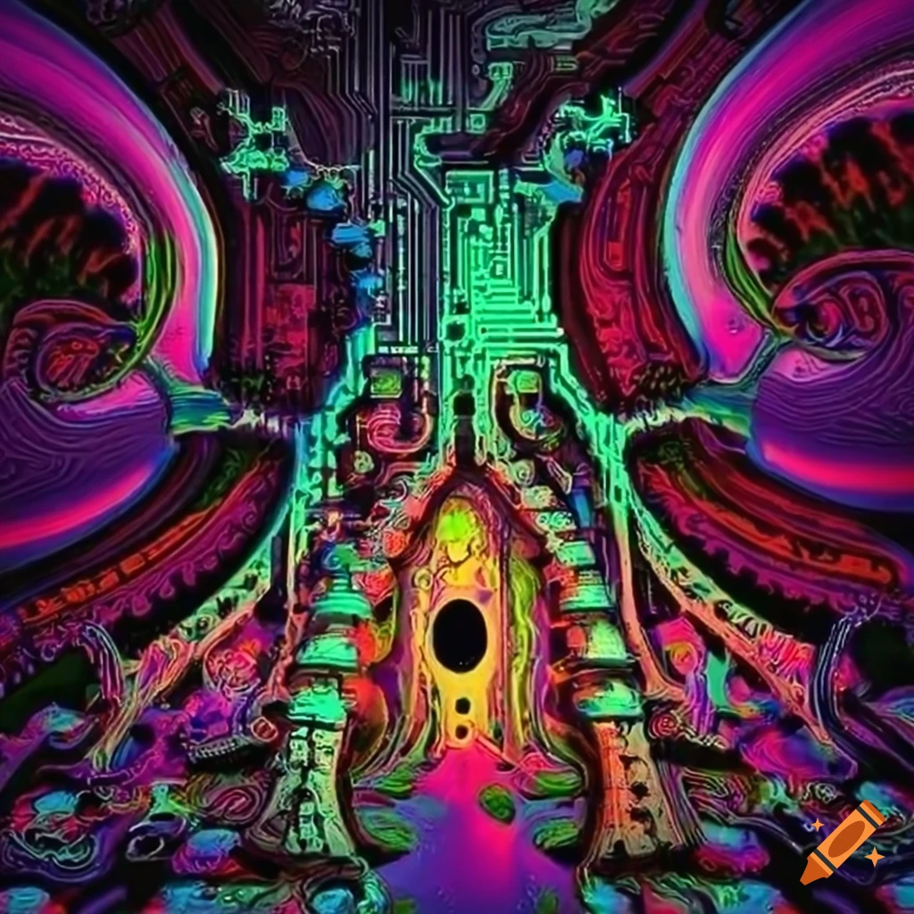 Psychedelic alien tree with electronic circuit board art style on Craiyon