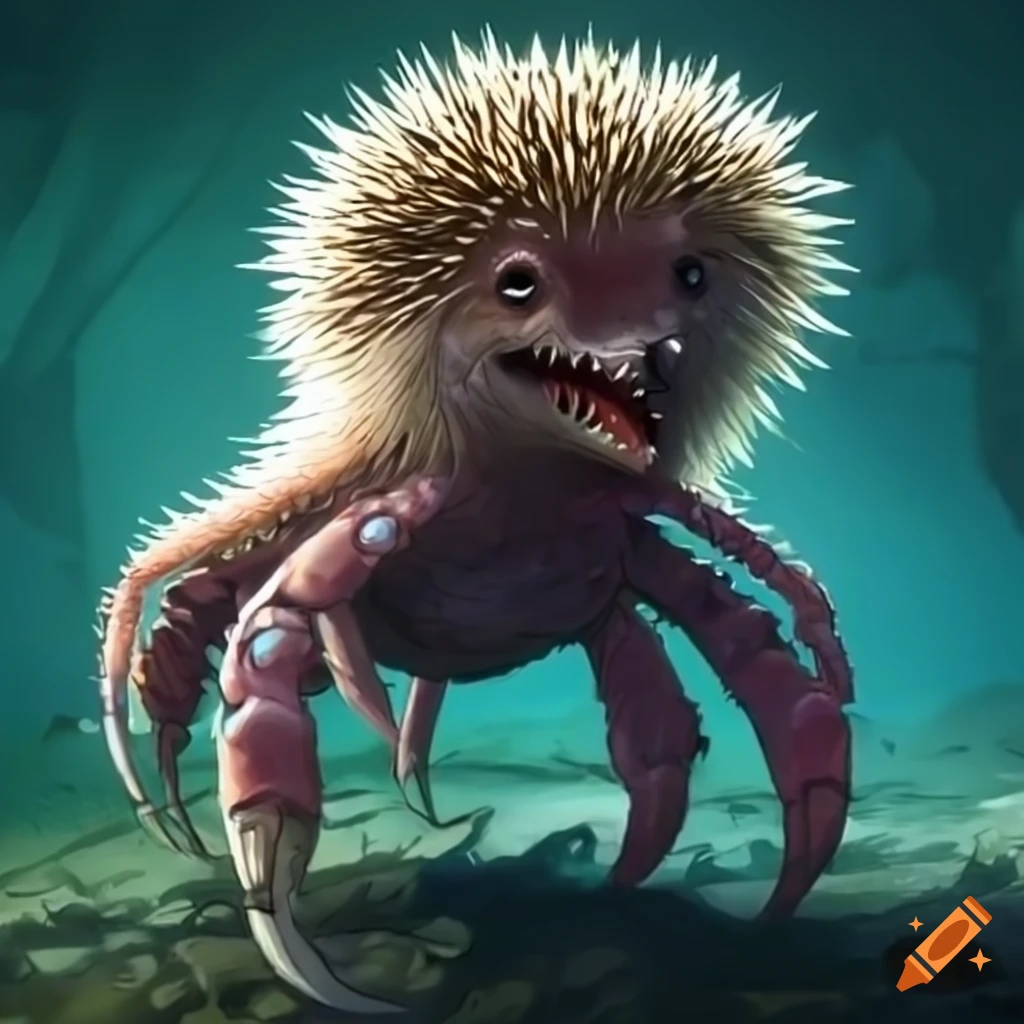Hybrid monster creature with crab and hedgehog features on Craiyon