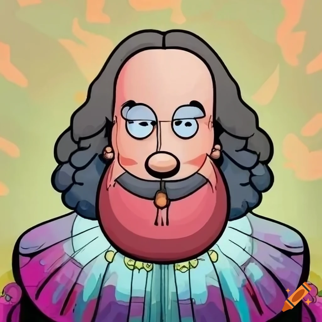 Colorful cartoon illustration of william shakespeare in 1600 on Craiyon