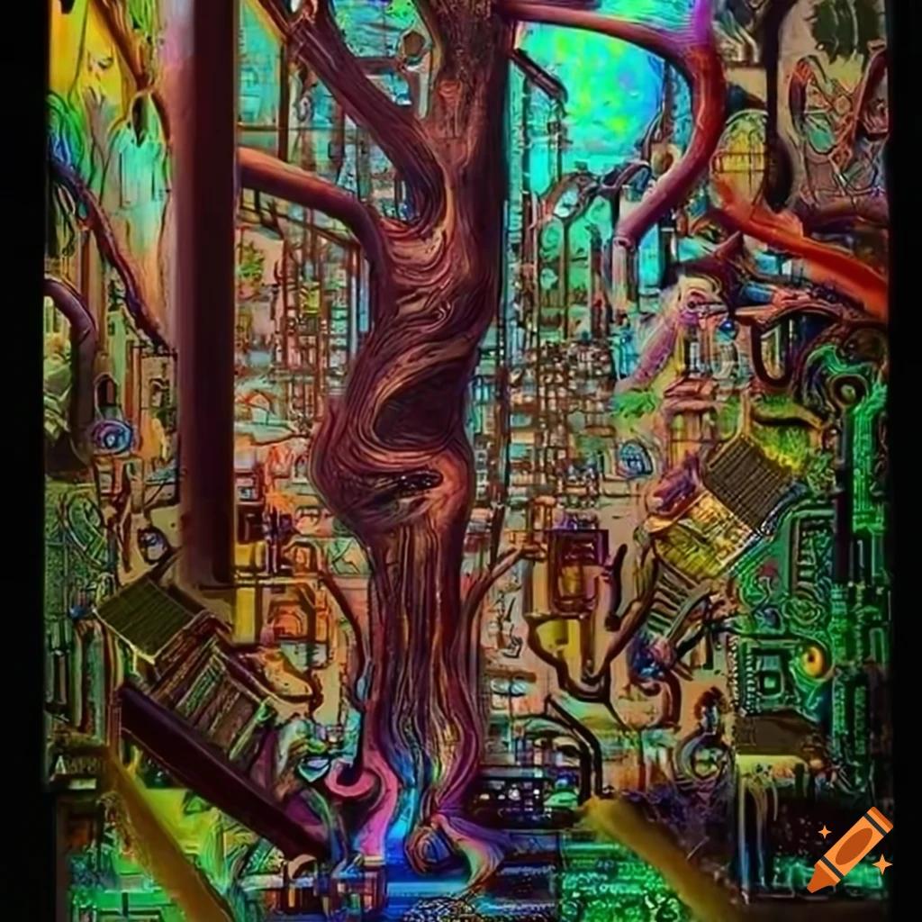 Psychedelic alien tree with electronic circuit board art style on Craiyon