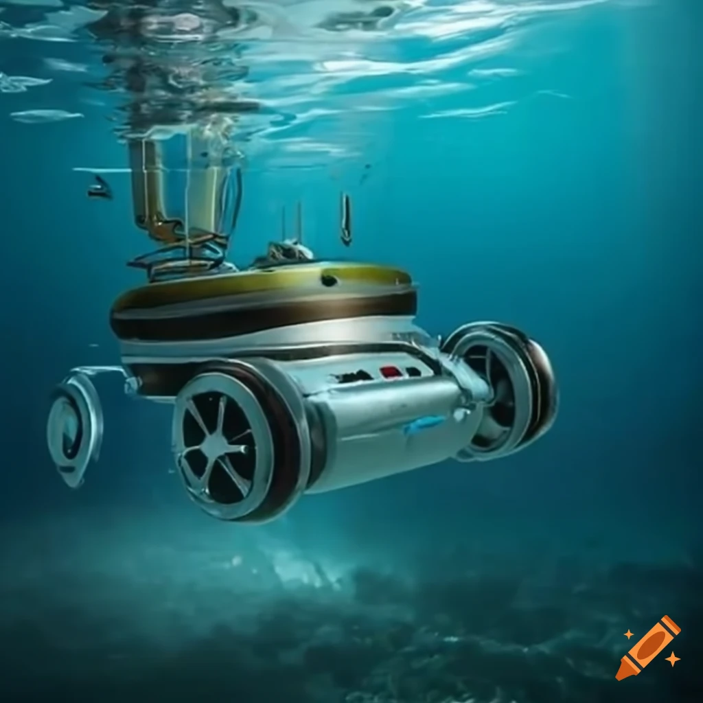 Underwater robot with wheel in the water on Craiyon