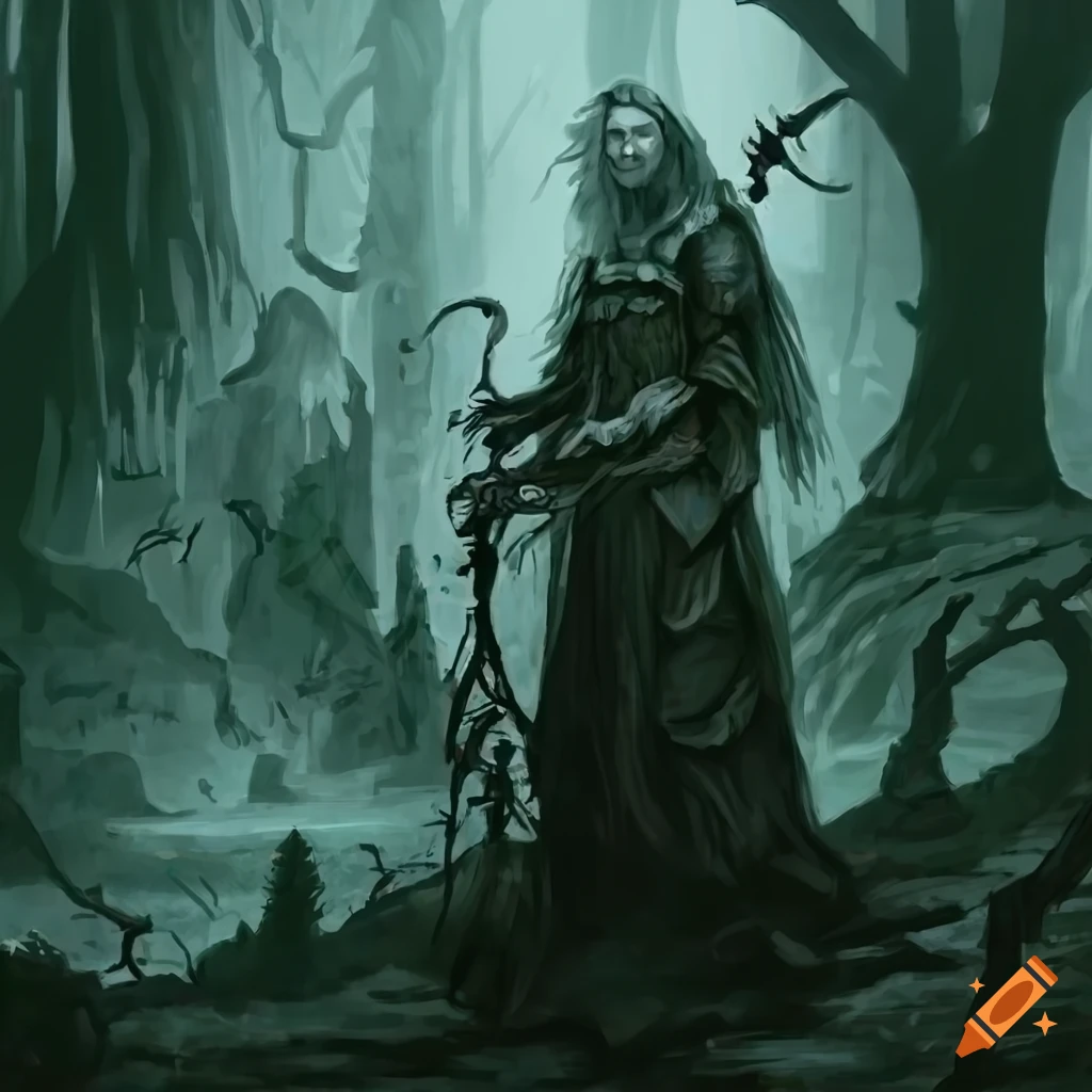Peaceful human shaman in an old forest in MTG fantasy art on Craiyon