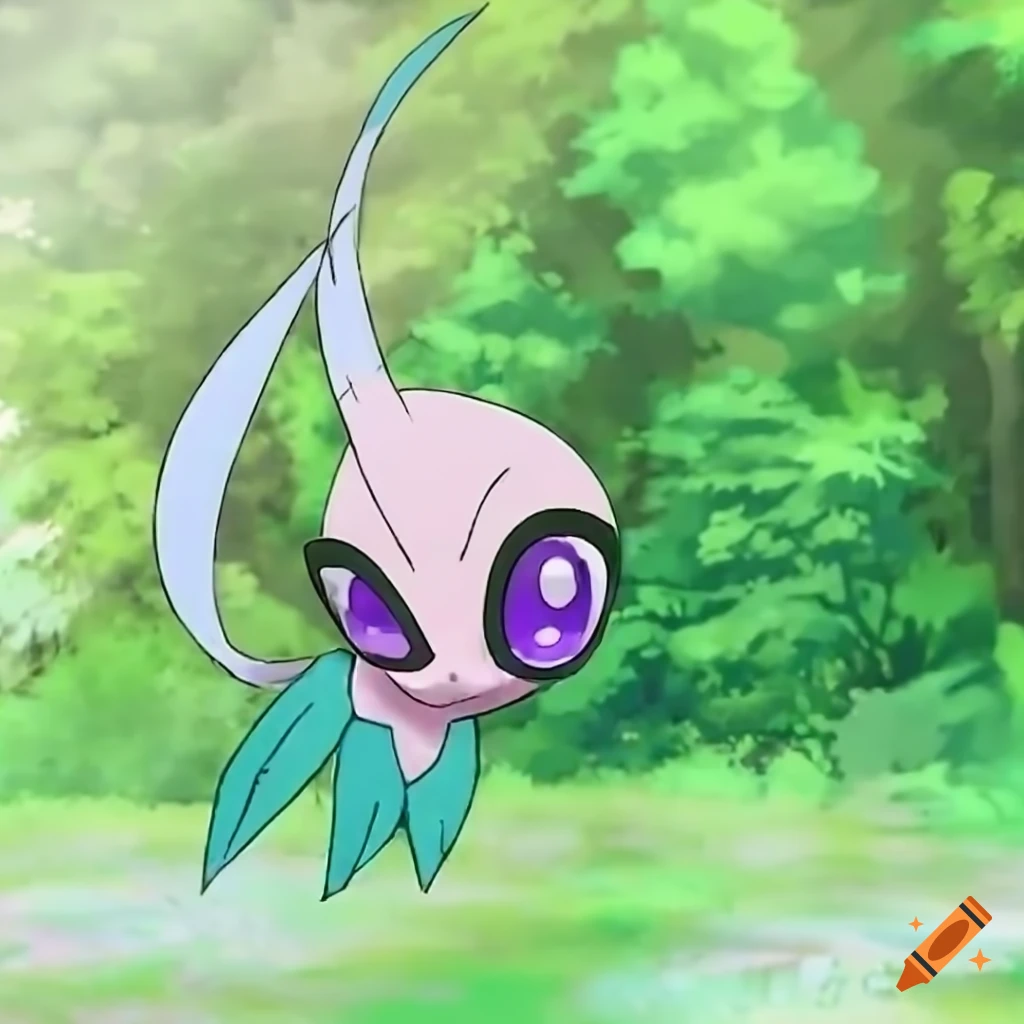 Pokemon Celebi poison/grass type with big purple eyes and wings on Craiyon
