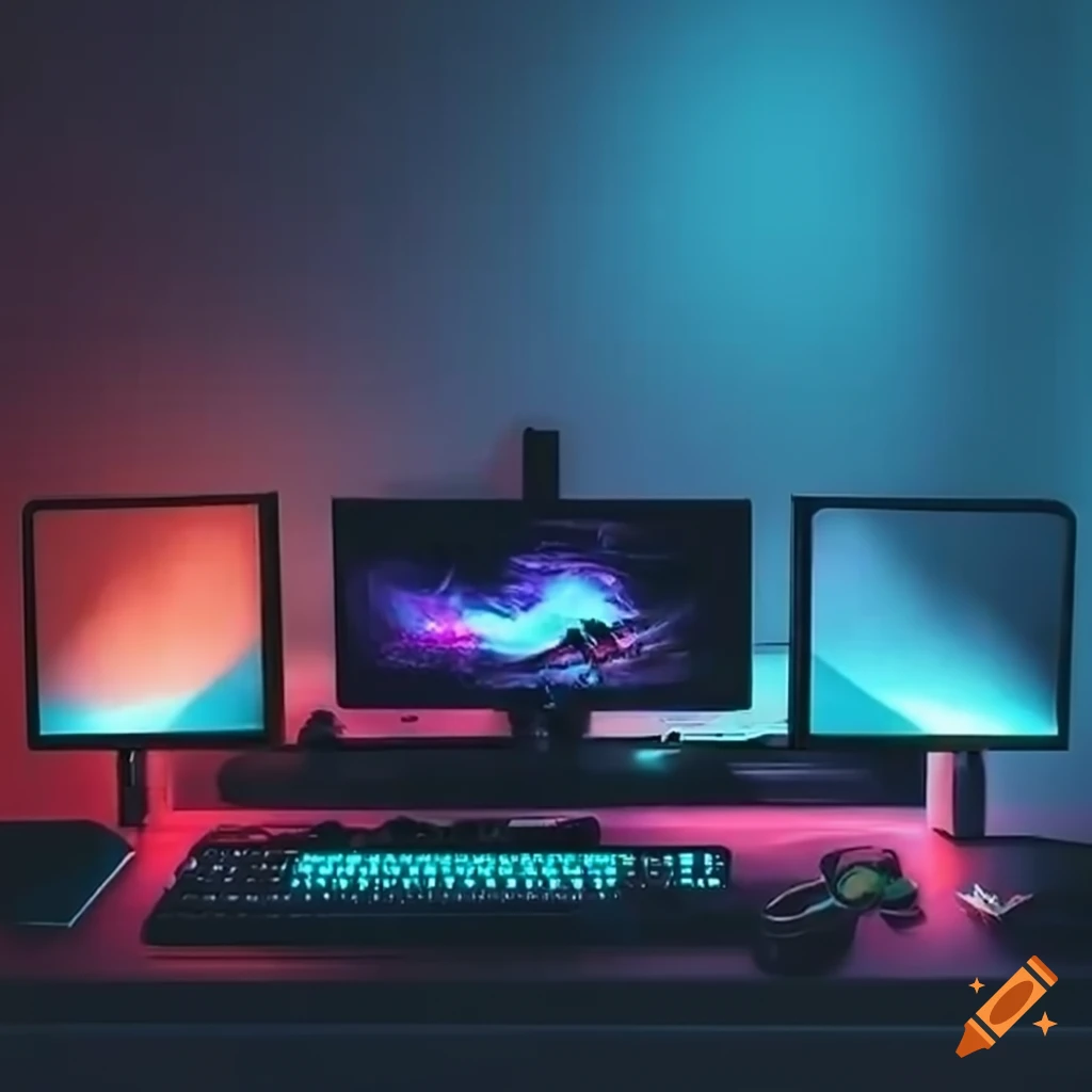 Basic gaming setup across the room on Craiyon