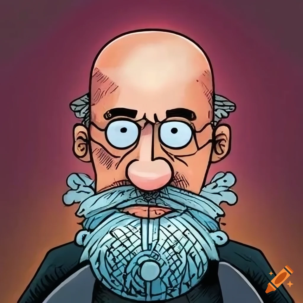Colorful cartoon of American psychologist William James in 1900 on Craiyon