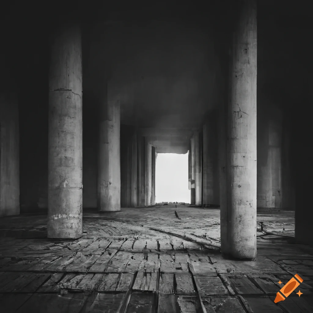 Brutalist concrete megastructure with a wandering person on Craiyon