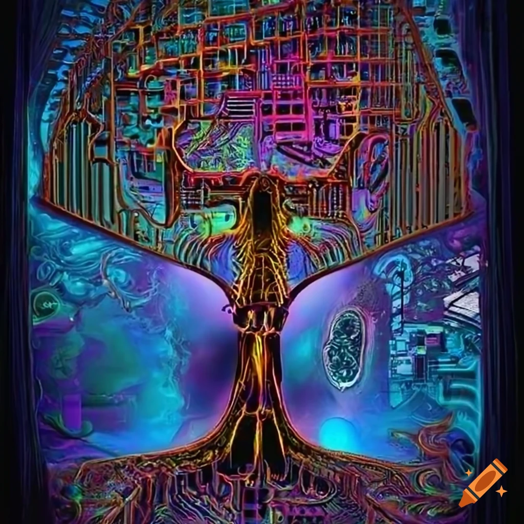 Psychedelic alien tree in tube art style with detailed technical ...
