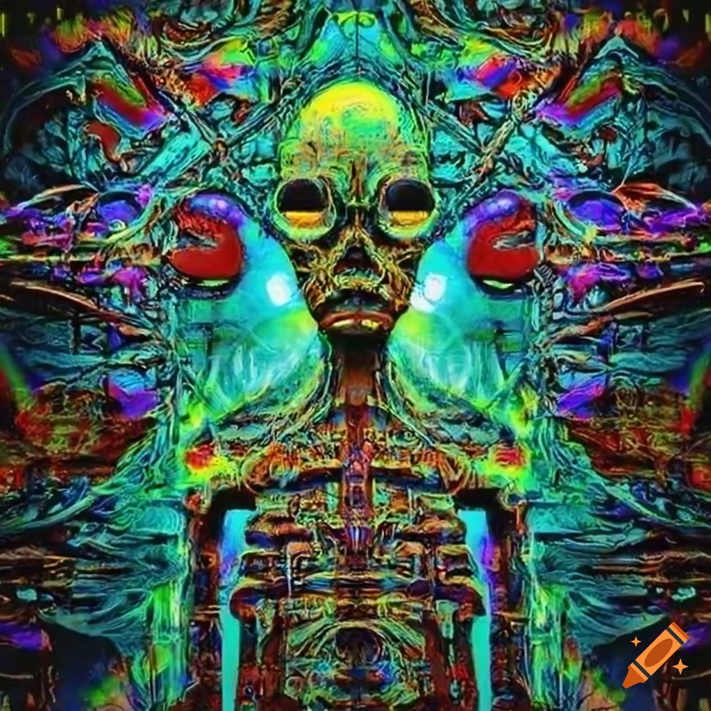 Psychedelic alien tree in electronic circuit board art style with ...
