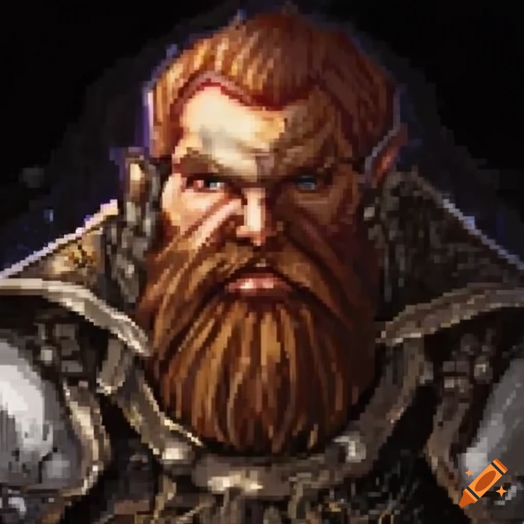 Close up portrait of a dwarf warrior in detailed pixelated art style on ...