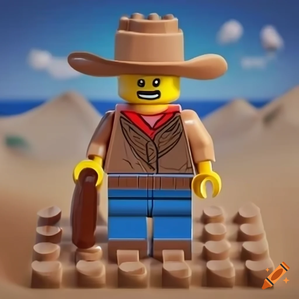 Lego cowboy figure with glasses and goatee in wild west desert scene on ...