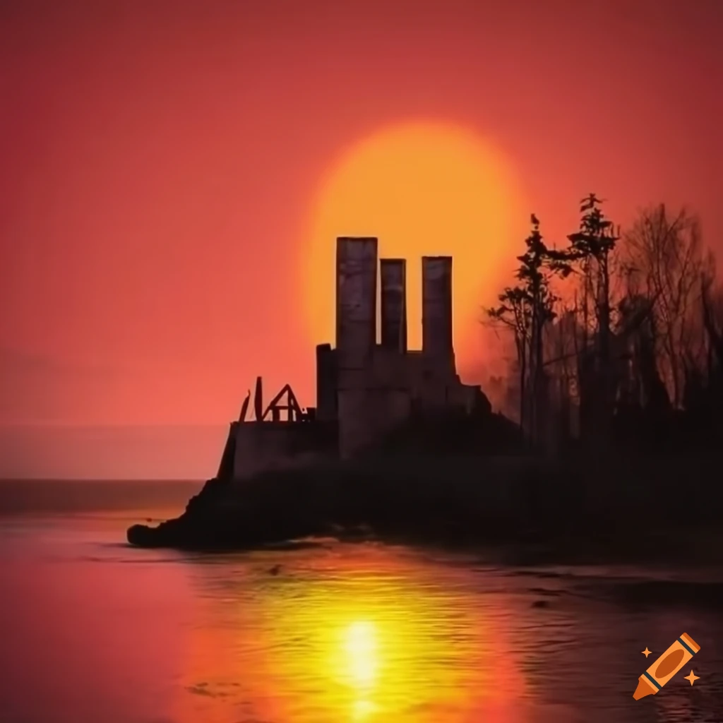 Sunset on an abandoned island on Craiyon