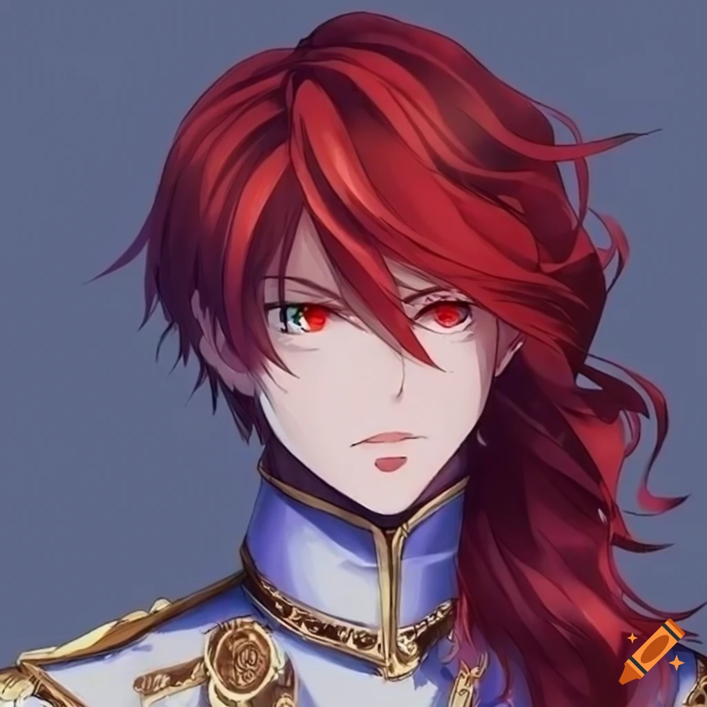 Anime prince with long red hair and red eyes on Craiyon