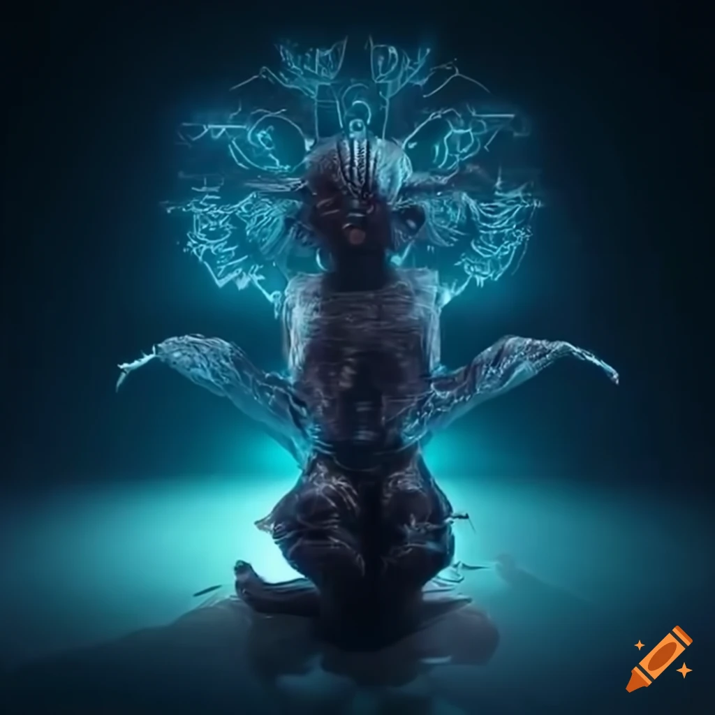 Sci-fi creature with advanced tech gadgets and holographic interface on ...