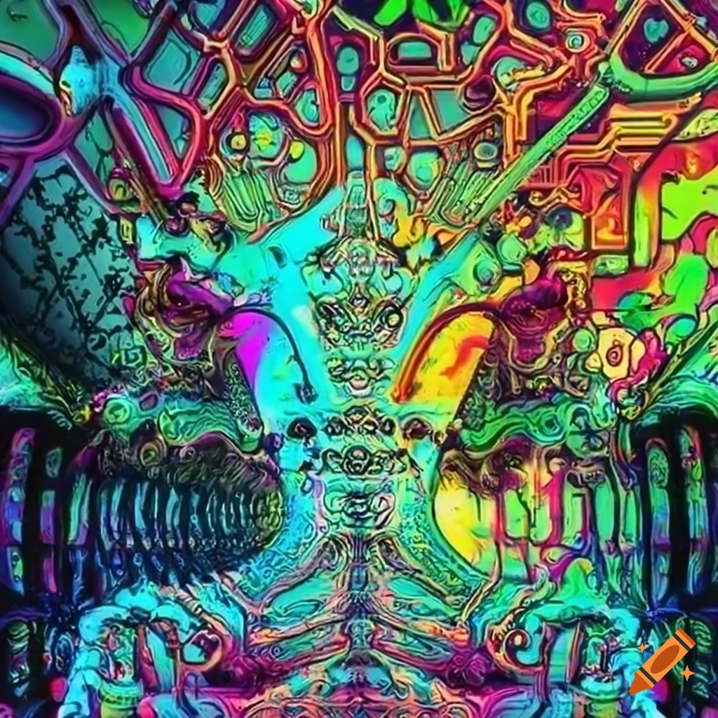 Psychedelic alien tree in tube art style with detailed technical ...