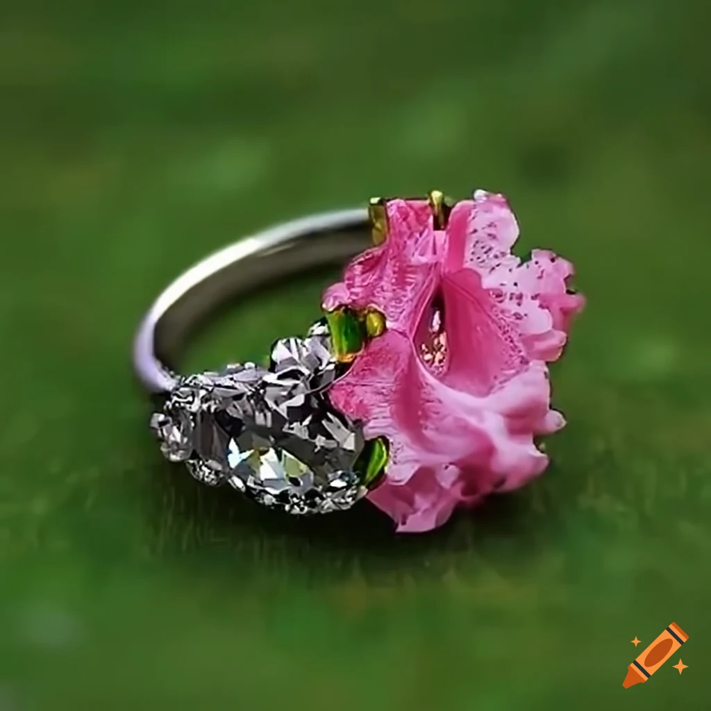 Engagement ring with azalea gem inspired by minecraft on Craiyon