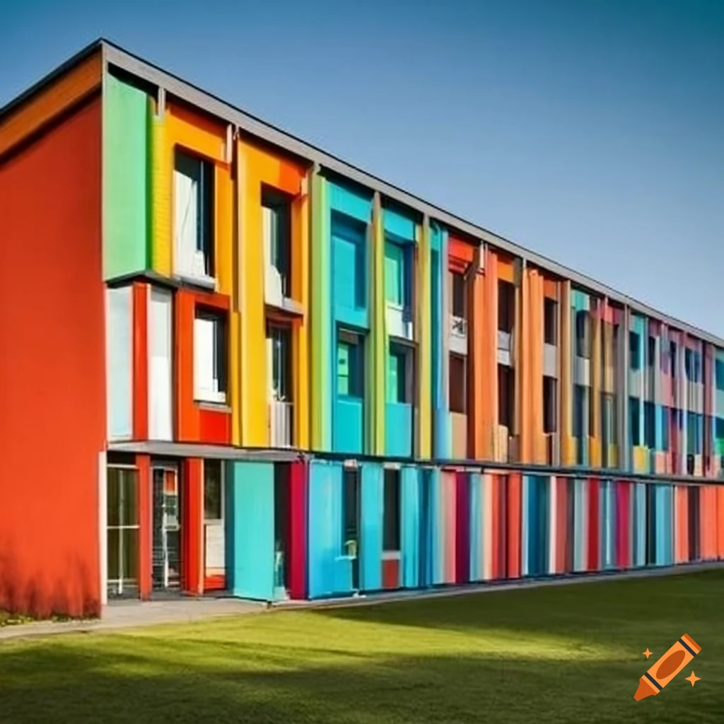 Modern colorful school building exterior on Craiyon