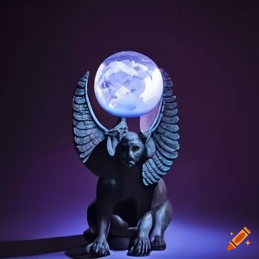 Bronze winged sphinx with a crystal ball on its wings on Craiyon