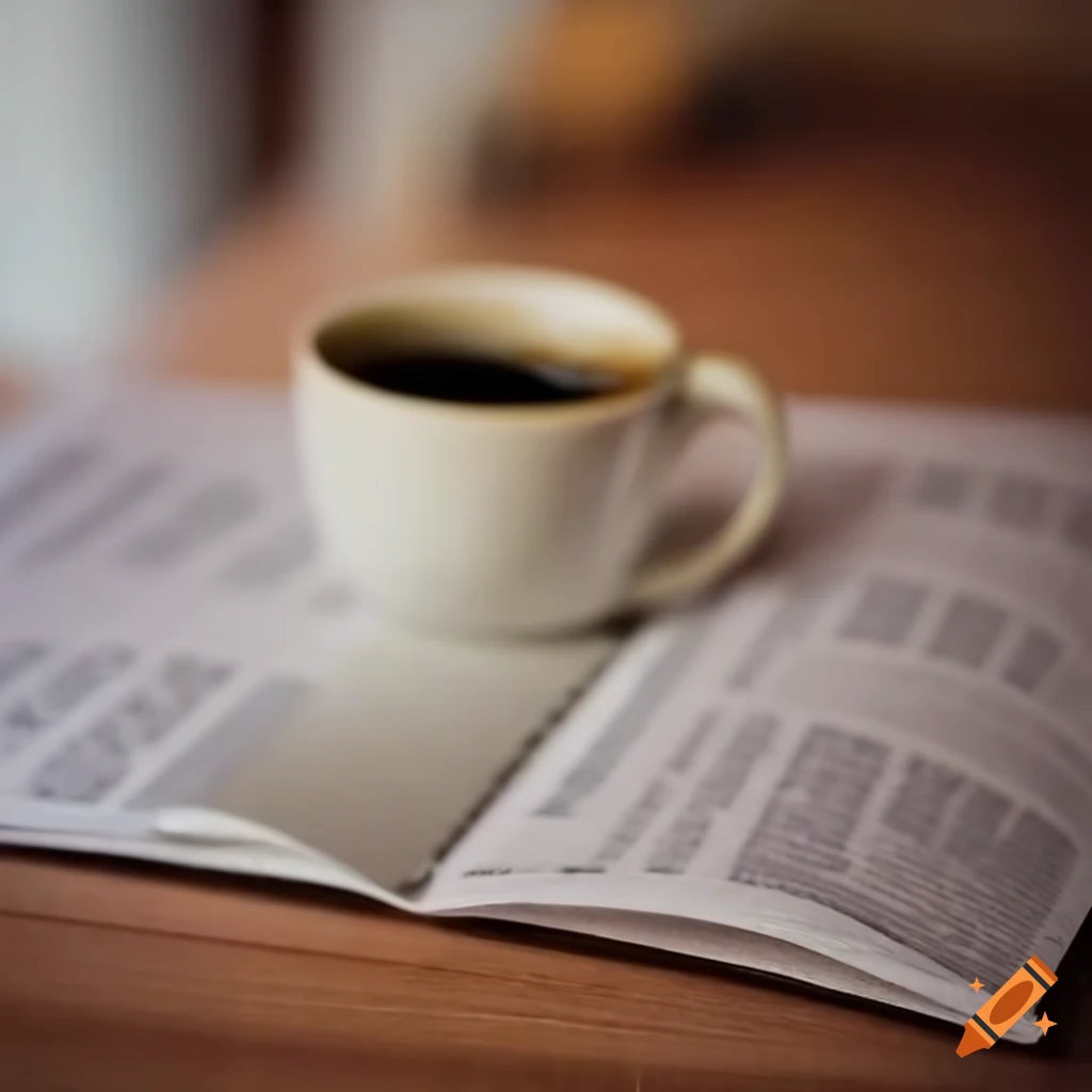 Coffee mug and paperwork on a table on Craiyon