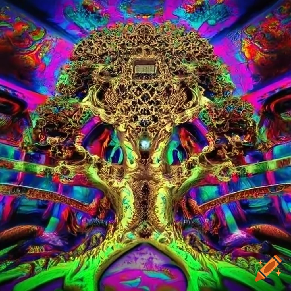 Psychedelic alien tree in electronic circuit board art style with ...