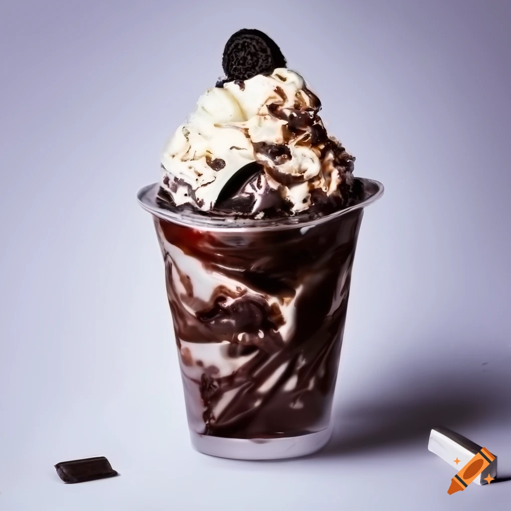 Delicious Oreo ice cream sundae in a clear cup on grey background on ...