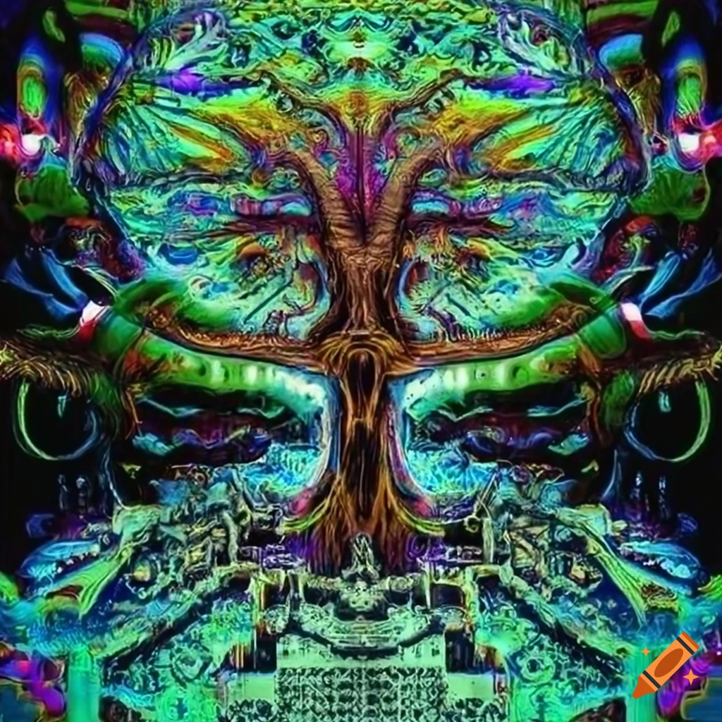 Psychedelic alien tree in electronic circuit board art style with ...