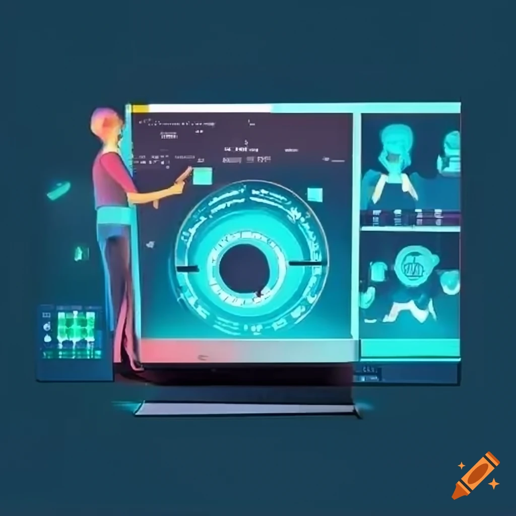 Director presenting easy-to-read data dashboard to group on Craiyon