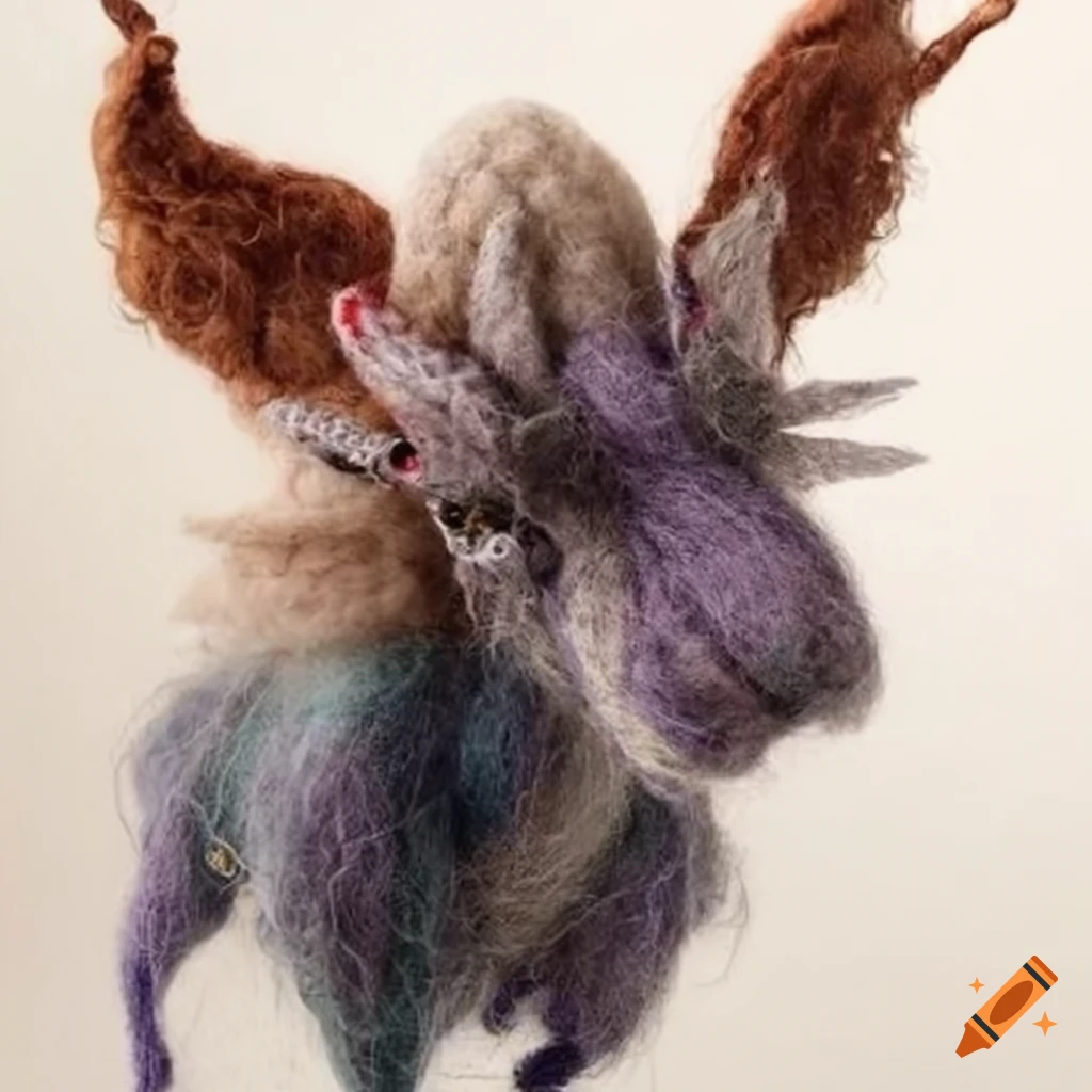 Fantasy creatures in special clothing made of felted wool on Craiyon