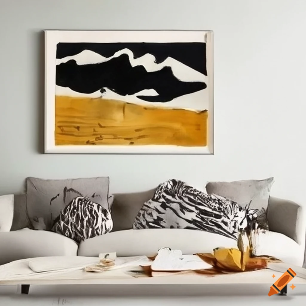 Landscape drawing of mountains and water by henri matisse in ink on Craiyon