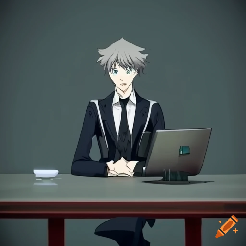 Anime-inspired stylish male business figure in a modern metropolis on ...