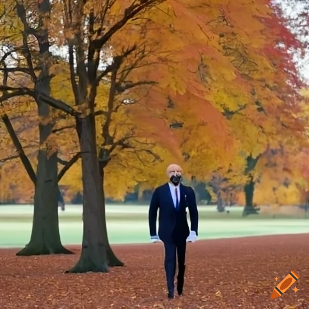 President Joe Biden in a thoughtful moment surrounded by autumn foliage ...