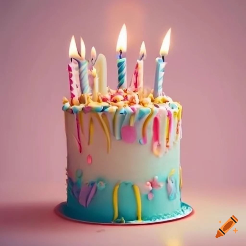 Beautifully decorated birthday cake with twelve lit candles on Craiyon