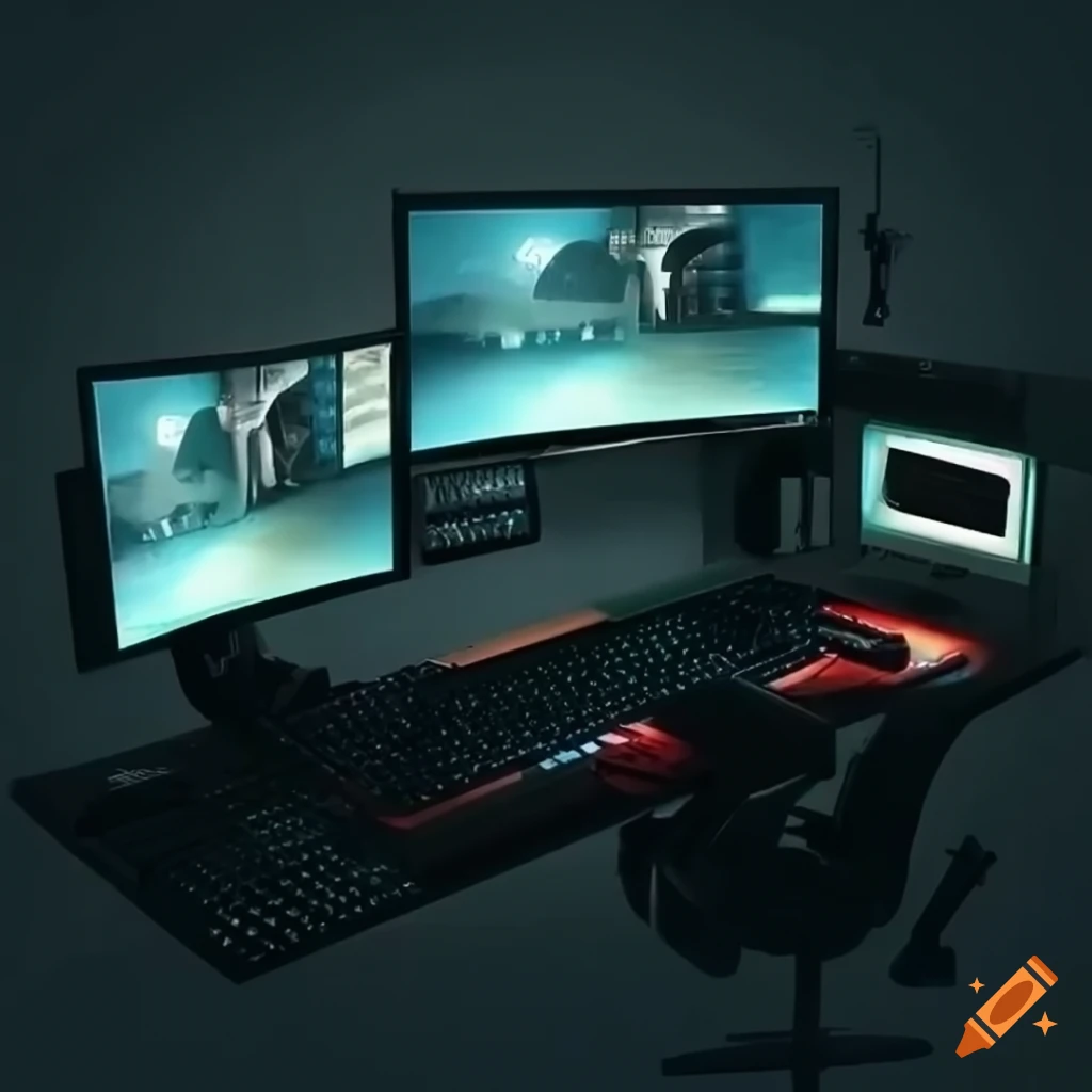 Hd gaming setup in a grey room on Craiyon