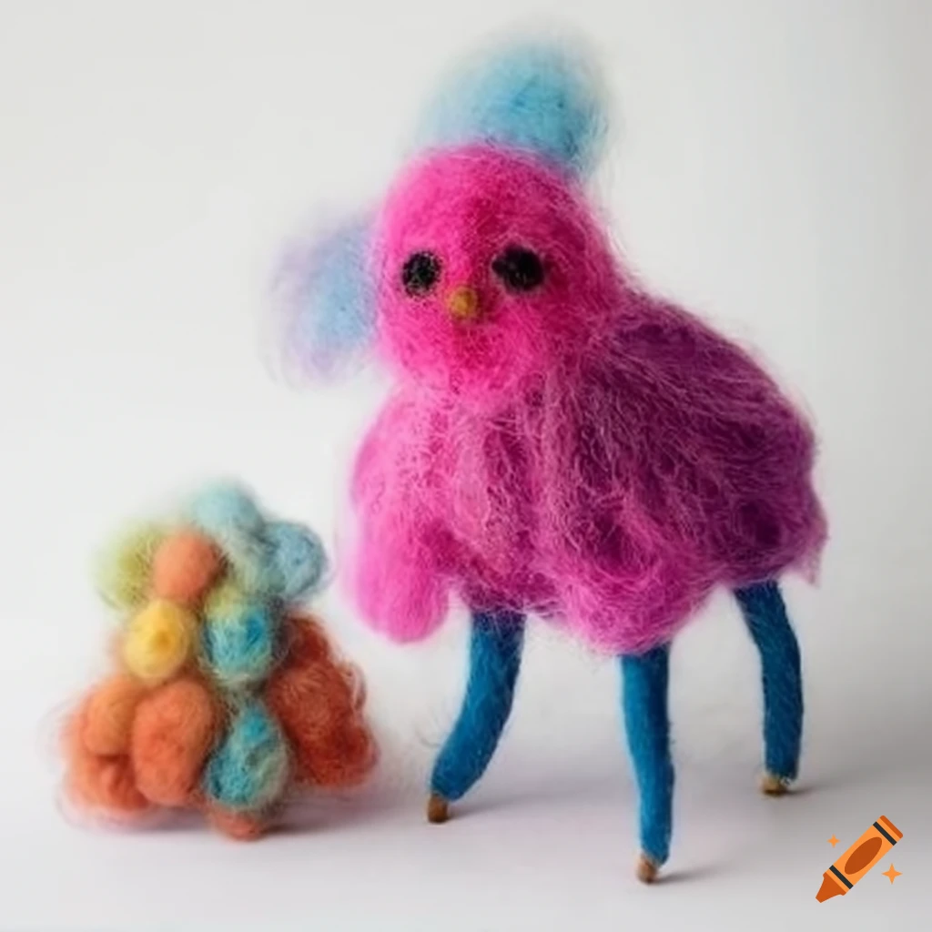 Fantasy felted wool creatures in unique attire on Craiyon