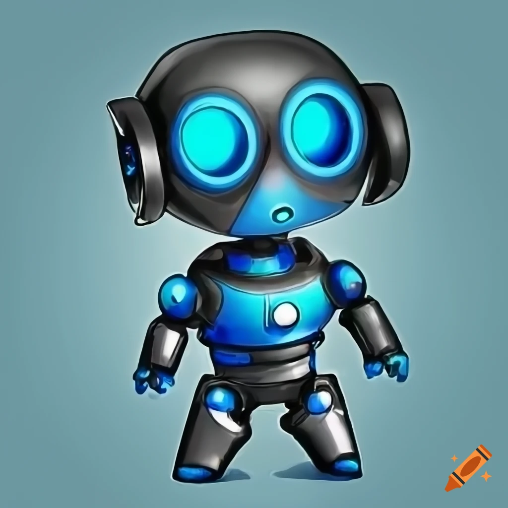 Cool chibi robot character in blue and black on Craiyon