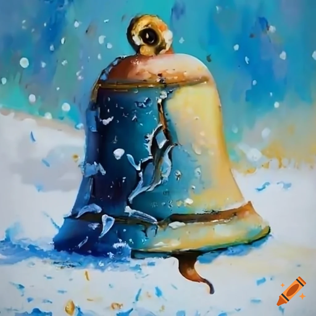 Cracked bell in snow on Craiyon