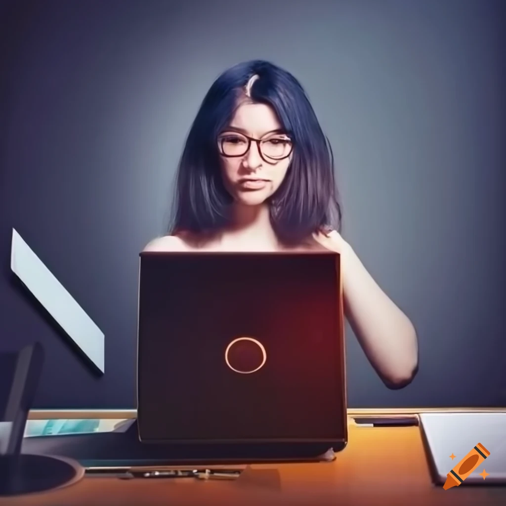 Web developer in her office with dual monitors and gray cat on Craiyon