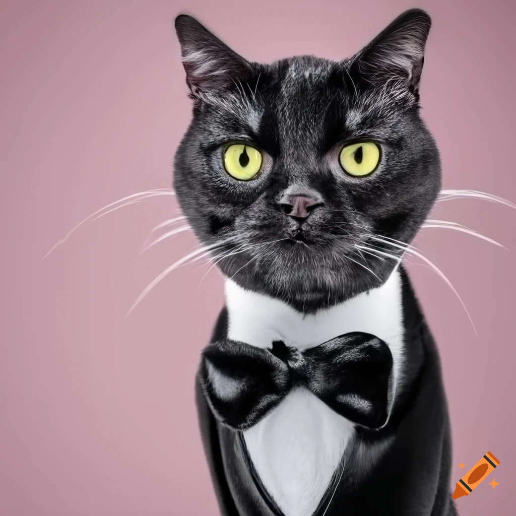 Elegant cat in a tuxedo with a cane on Craiyon